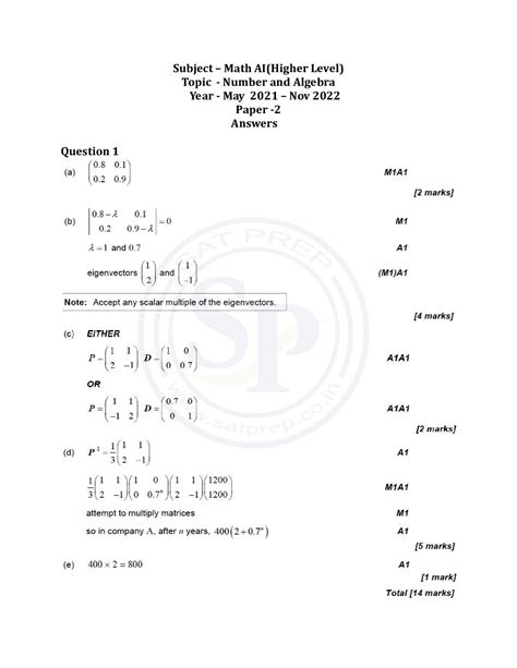Topic Wise Ibdp Math Ai Hl Past Paper 2 Number And Algebra Answer Sat Prep