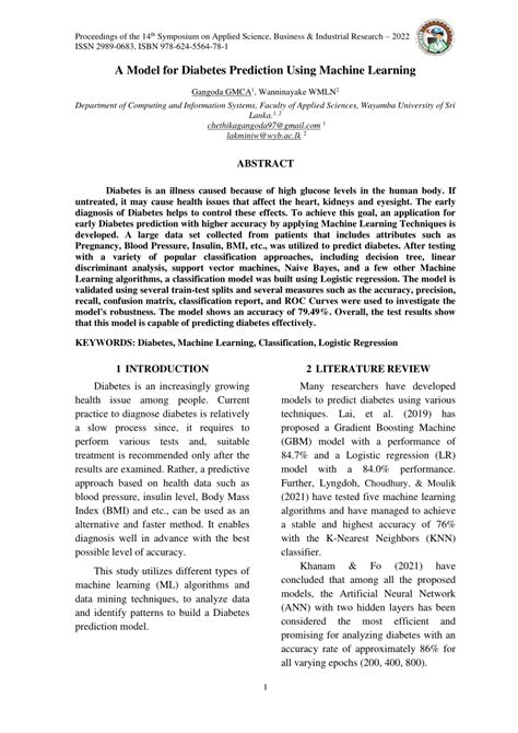 Pdf A Model For Diabetes Prediction Using Machine Learning