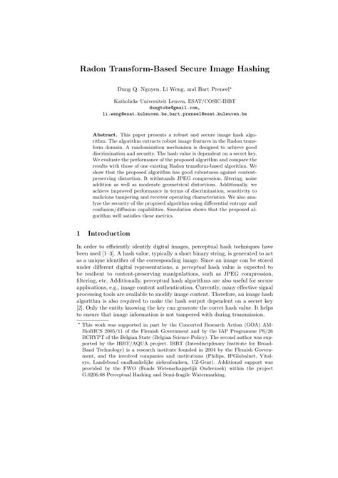 Pdf Radon Transform Based Secure Image Hashing
