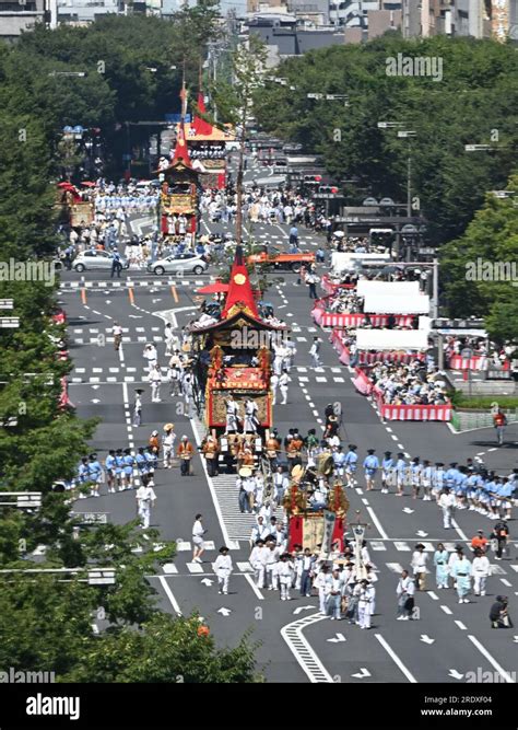 Yamahoko Floats Parade During Ato Matsuri Or Latter Festival Of The Gion Matsuri In Kyoto On