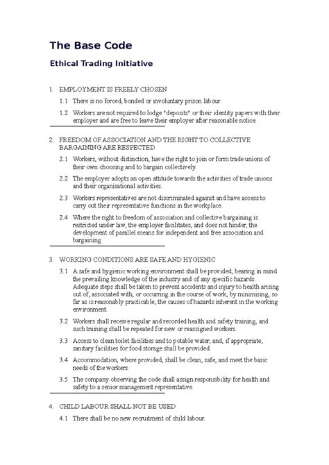 Eti Code Eti Training The Base Code Ethical Trading Initiative 1 Employment Is Freely