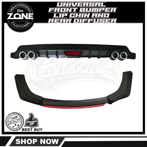Universal Front Bumper Lip Chin Black Red And Universal Rear Diffuser Black Lazada Ph