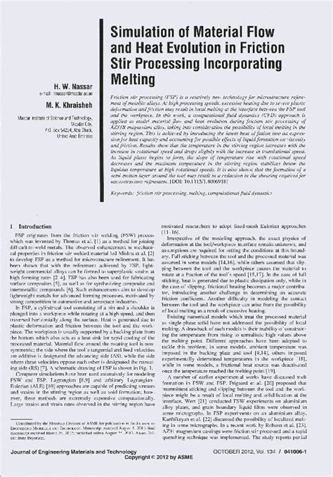 Pdf Simulation Of Material Flow And Heat Evolution In Friction Stir