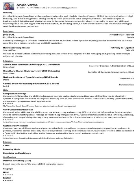 Reactive Resume Ayush Resume Pdf Communication Master Of Business