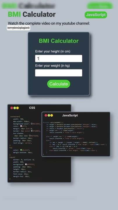⚖️ Build A Bmi Calculator With Javascript Html5 And Css3 💻 Shorts Shortvideo Htmlcssjs