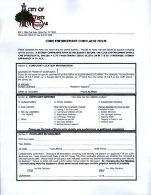 Fillable Online CODE ENFORCEMENT COMPLAINT FORM City Of White Oak Fax Email Print PdfFiller