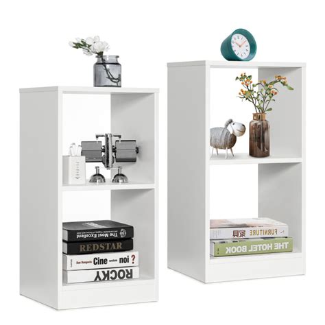 2 Tier Bookcase Set Of 2 With Anti Toppling Device Costway