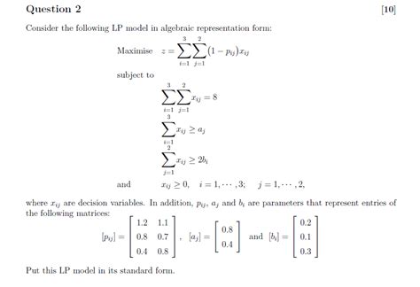 Solved Consider The Following Lp Model In Algebraic
