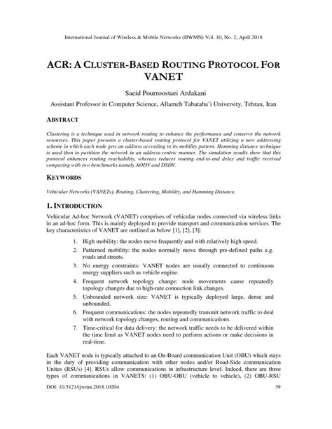 Acr A Cluster Based Routing Protocol For Vanet Deepai