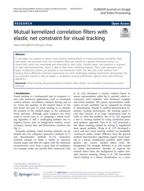Pdf Mutual Kernelized Correlation Filters With Elastic Net Constraint For Visual Tracking
