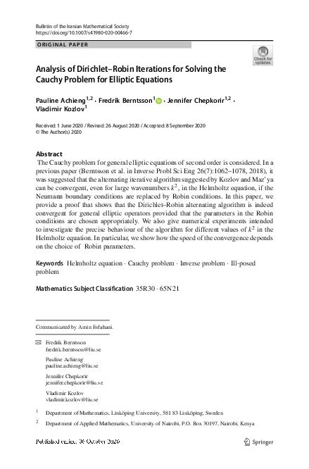 pdf analysis of dirichlet robin iterations for solving the cauchy