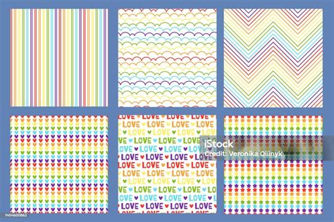 원활한 자존심 패턴 레인보우 그라디언트 라인 하트 줄무늬 및 Lgbt 플래그 색상의 사랑 텍스트 원활한 벡터 배경 세트 Central London에 대한 스톡 벡터 아트 및