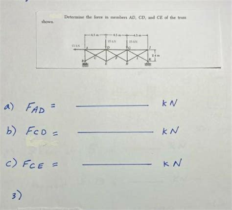 Solved Determine The Force In Members Ad Cd And Ce Of The