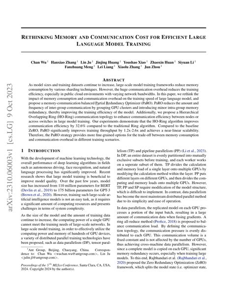 Pdf Rethinking Memory And Communication Cost For Efficient Large Language Model Training