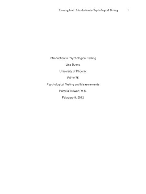 Introduction To Psychological Testing Wk 1 Pdf Psychological