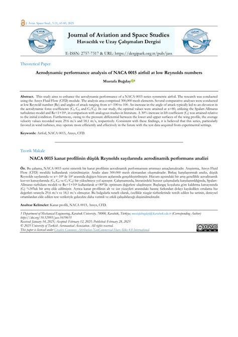 Pdf Aerodynamic Performance Analysis Of Naca 0015 Airfoil At Low Reynolds Numbers