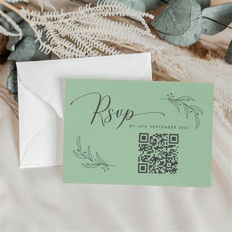 Rsvp Cards With Qr Code With Greenery Sage Green Please Reply Qr Code