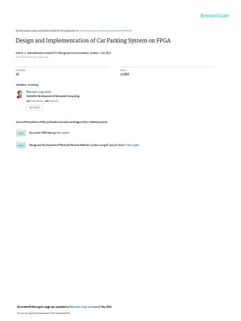 Design And Implementation Of An Fpga Based Smart Parking System Using Finite State Machines