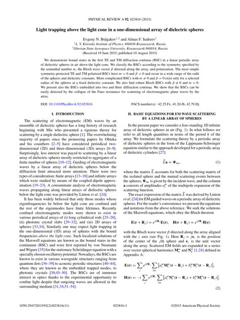 Pdf Light Trapping Above The Light Cone In One Dimensional Array Of