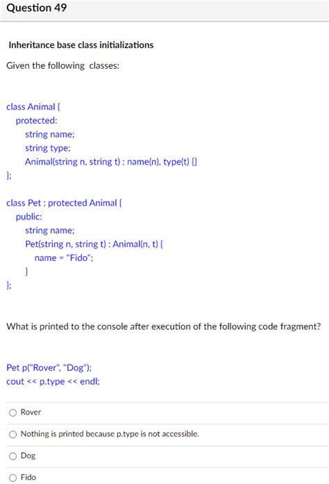 Solved Question 49 Inheritance Base Class Initializations