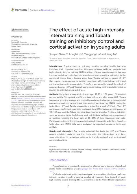Pdf The Effect Of Acute High Intensity Interval Training And Tabata Training On Inhibitory