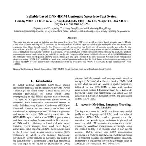 Syllable Based Dnn Hmm Cantonese Speech To Text System Acl Anthology