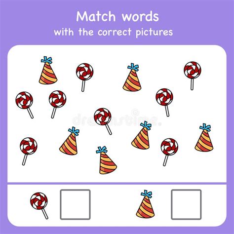 Match Words With Pictures Educational Worksheet For Preschool Stock Vector Illustration Of