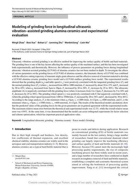 Modeling Of Grinding Force In Longitudinal Ultrasonic Vibration