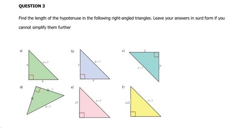Solved Find The Length Of The Hypotenuse In The Following Chegg