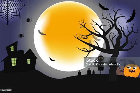 검은 박쥐 거미 호박 공포 밤 장면 무시 무시한 밤 행복한 할로윈 축제 끔찍한 배경과 행복한 할로윈 무서운 밤 배경 해피 할로윈 무서운 밤 배경 가을에 대한 스톡 벡터 아트