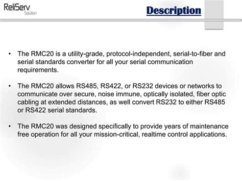 Ruggedcom Rmc20 Media Converter Ppt