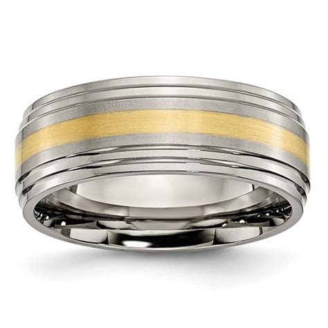Titanium 14k Gold Inlay 8mm Brushed And Polished Wedding Band Tb101