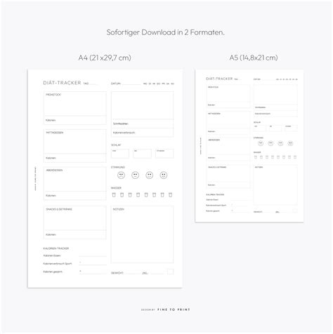 Daily Food Tracker Printable Diet Tracker Food Journal A4 A5 Calorie Tracker Daily
