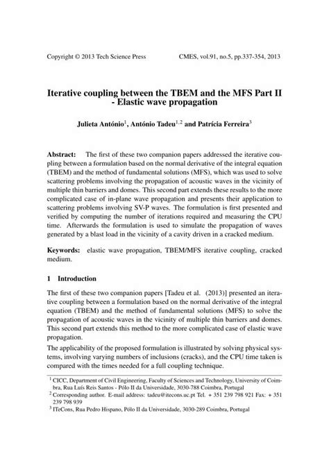 Pdf Iterative Coupling Between The Tbem And The Mfs Part Ii … · Iterative Coupling Between