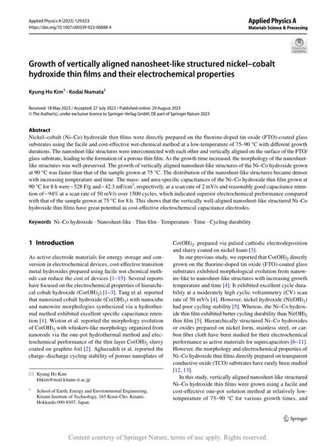 Growth Of Vertically Aligned Nanosheet Like Structured Nickelcobalt Hydroxide Thin Films And
