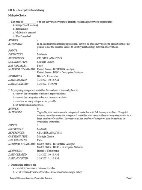 Ch 04 Descriptive Data Mining Pdf Teaching Methods And Materials Science And Mathematics