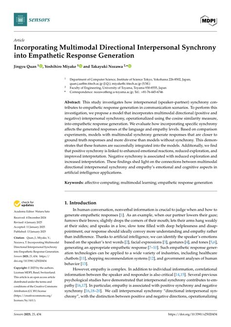 Pdf Incorporating Multimodal Directional Interpersonal Synchrony Into Empathetic Response