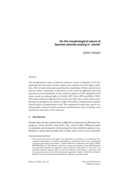 Pdf On The Morphological Nature Of Spanish Adverbs Ending In Mente