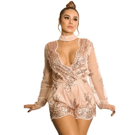 Deep V Neck Sequin Jumpsuit Romper Look Love Lust