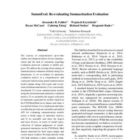 Summeval Re Evaluating Summarization Evaluation Acl Anthology