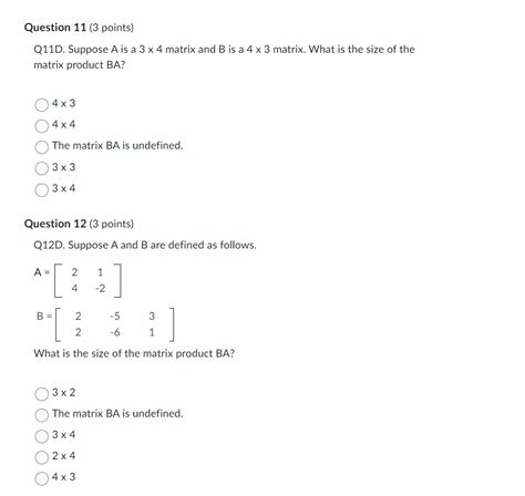 solved question 11 3 ﻿points q11d ﻿suppose a ﻿is a 3×4