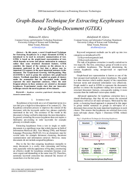 Pdf Graph Based Technique For Extracting Keyphrases In A Single