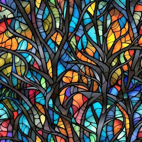 Premium Ai Image A Close Up Of A Stained Glass Window With A Tree Generative Ai
