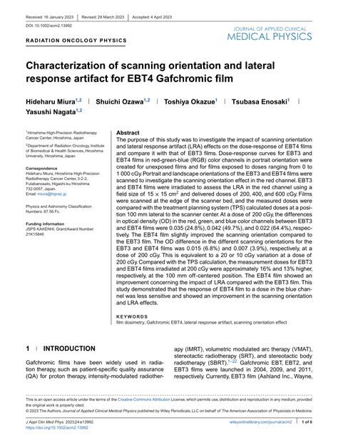 Pdf Characterization Of Scanning Orientation And Lateral Response Artifact For Ebt4 Gafchromic