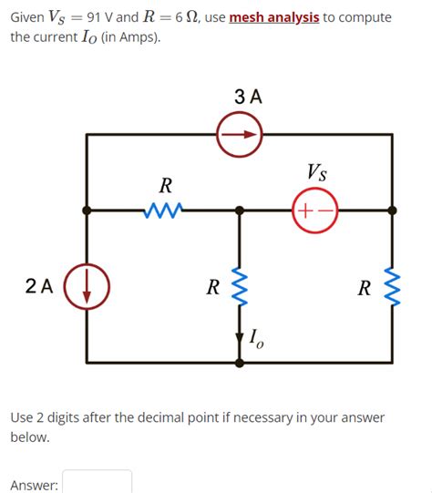 solved given vs 91v ﻿and r 6Ω ﻿use mesh analysis to