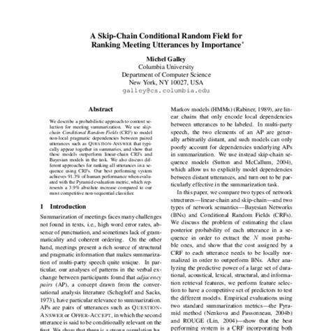 A Skip Chain Conditional Random Field For Ranking Meeting Utterances By Importance Acl Anthology