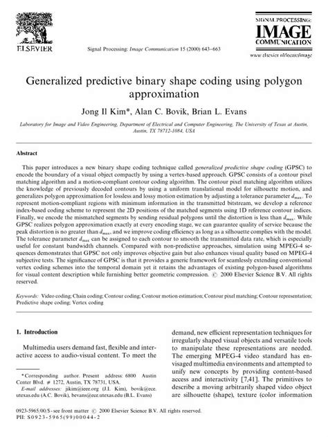 Pdf Generalized Predictive Binary Shape Coding Using Polygon