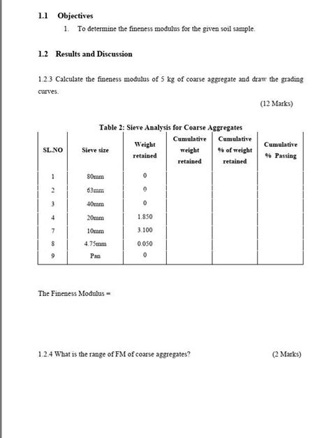 Solved 1 1 Objectives 1 To Determine The Fineness Modulus