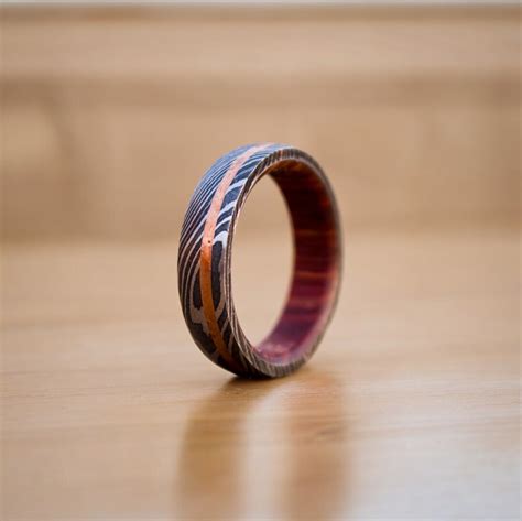 Affordable Damascus Asexual Couples Ring Damascus Inlay Wood Wedding