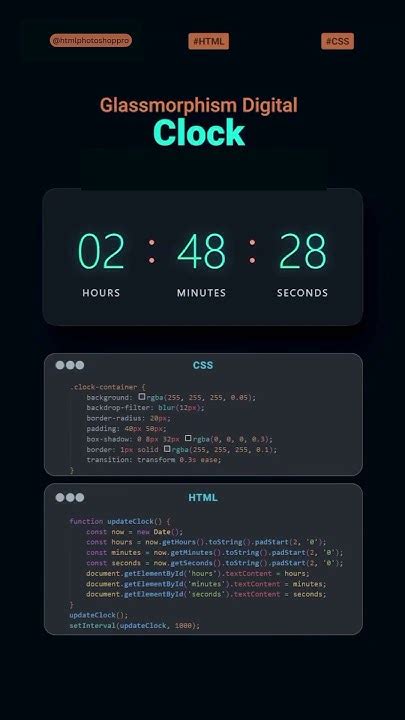 Glassmorphism Digital Clock Coding Shortsvideo Shortvideo Short